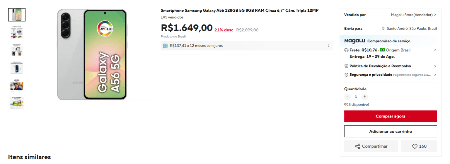 PARCELADO | Galaxy A56 com um dos menores preços no AliExpress – Tudo ...